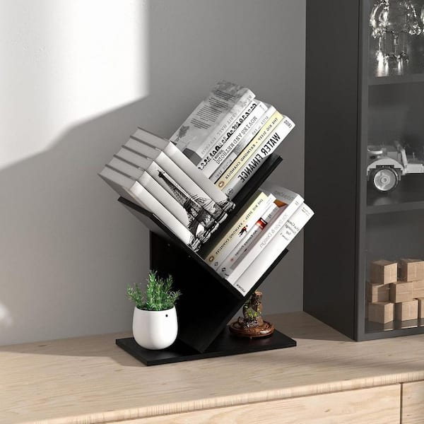 Black 11.5 in. x 15 in. Wood Modern 3-Tier Desk Display Shelf ...