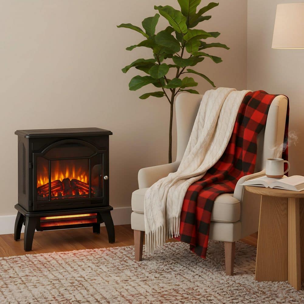 Clihome 18 in. Freestanding 3D Flame Infrared Quartz Electric Fireplace ...