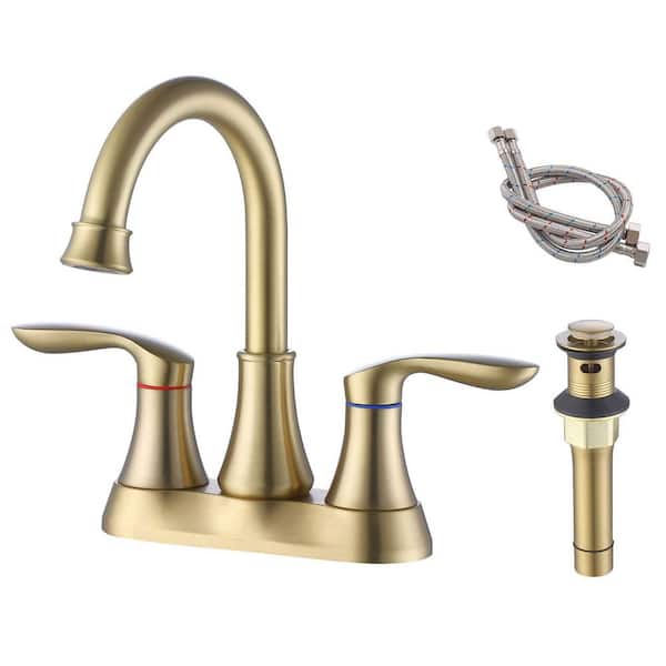 Modland 4 in. Centerset Double Handle High Arc Bathroom Faucet with Drain Kit Included in ...