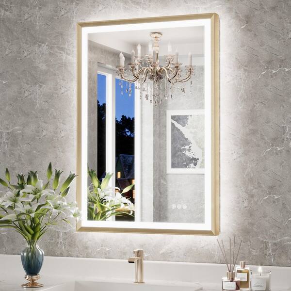 TETOTE 24 in. W x 36 in. H Rectangular Framed LED Lighted Bathroom ...