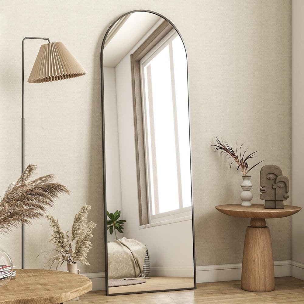 XRAMFY Black 16 in. W x 59 in. H Arched Metal Framed Floor Standing ...