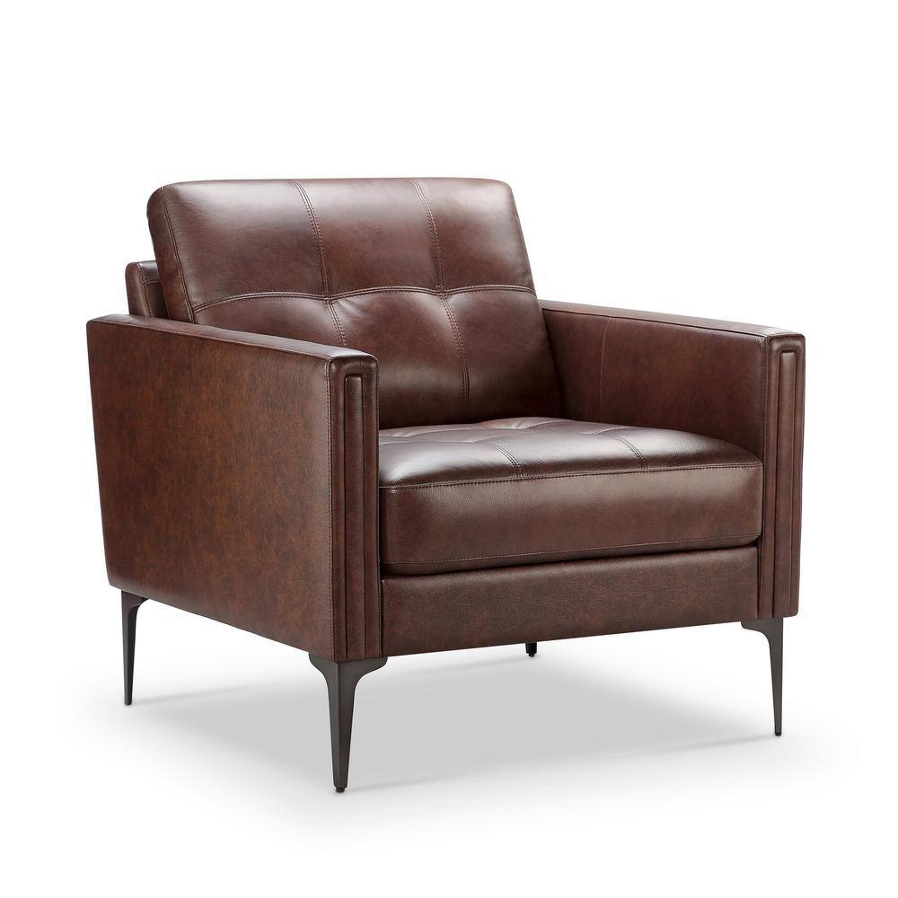 DEVON & CLAIRE Torrie Brown Leather Armchair with Luxury Cloud Seating ...
