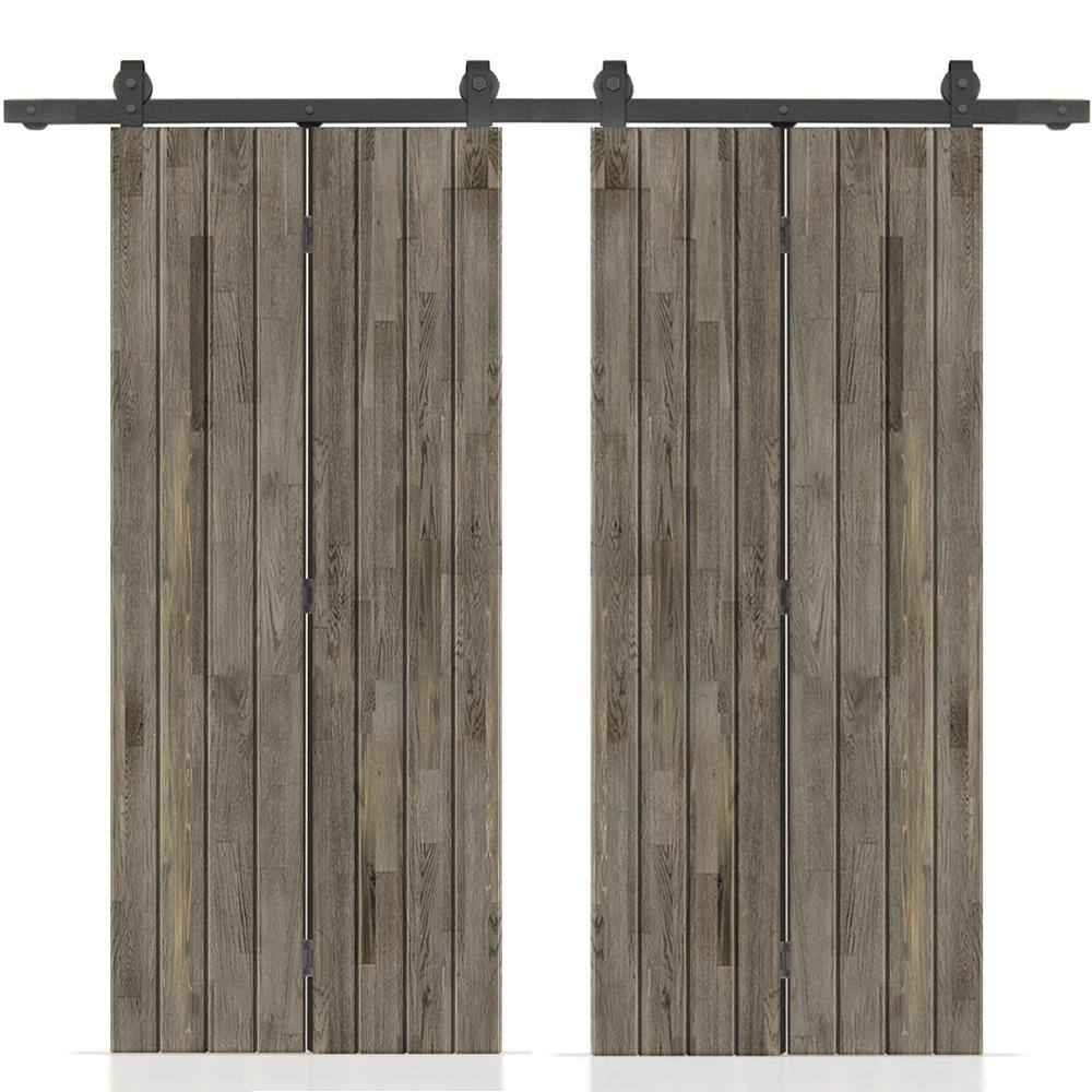 CALHOME 40 in. x 80 in. Weather Gray Stained Hollow Core Pine Wood ...