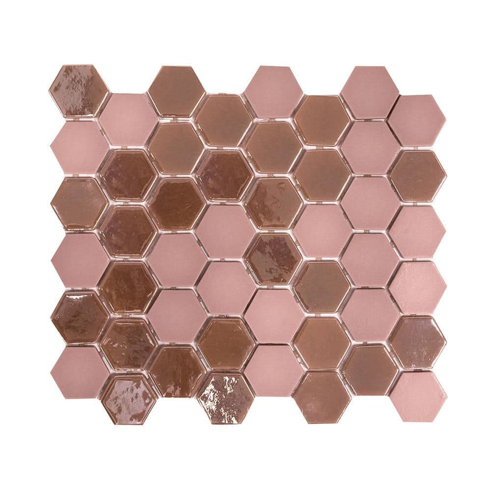 Jeffrey Court 2 in. Hexagon Blush Rose 12.5 in. x 10.75 in. Glossy and ...