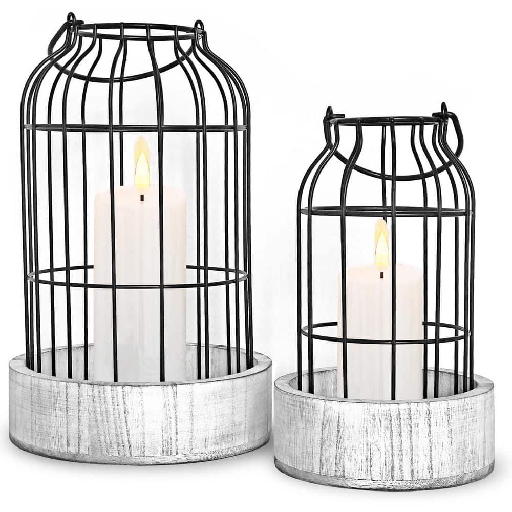 MOEPISY 10.75 in. and 8.25 in. H Black Wood Metal Modern Farmhouse ...