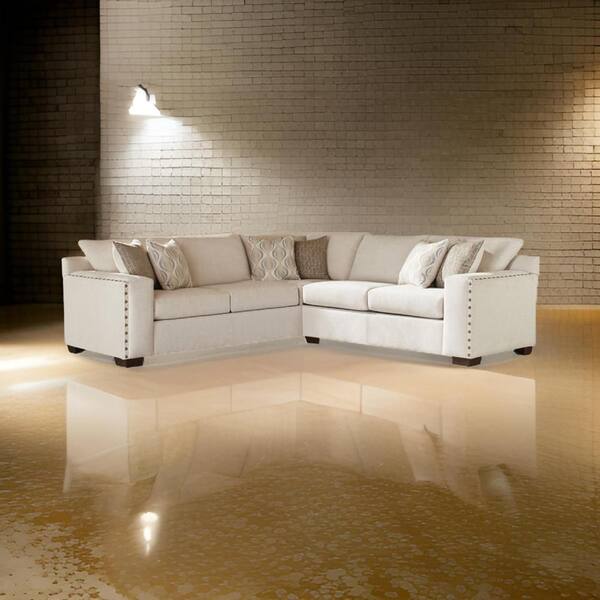 Benjara Aria 104 in. Track Arms Fabric L Shaped Sectional Sofa in Beige with Cushion Back ...