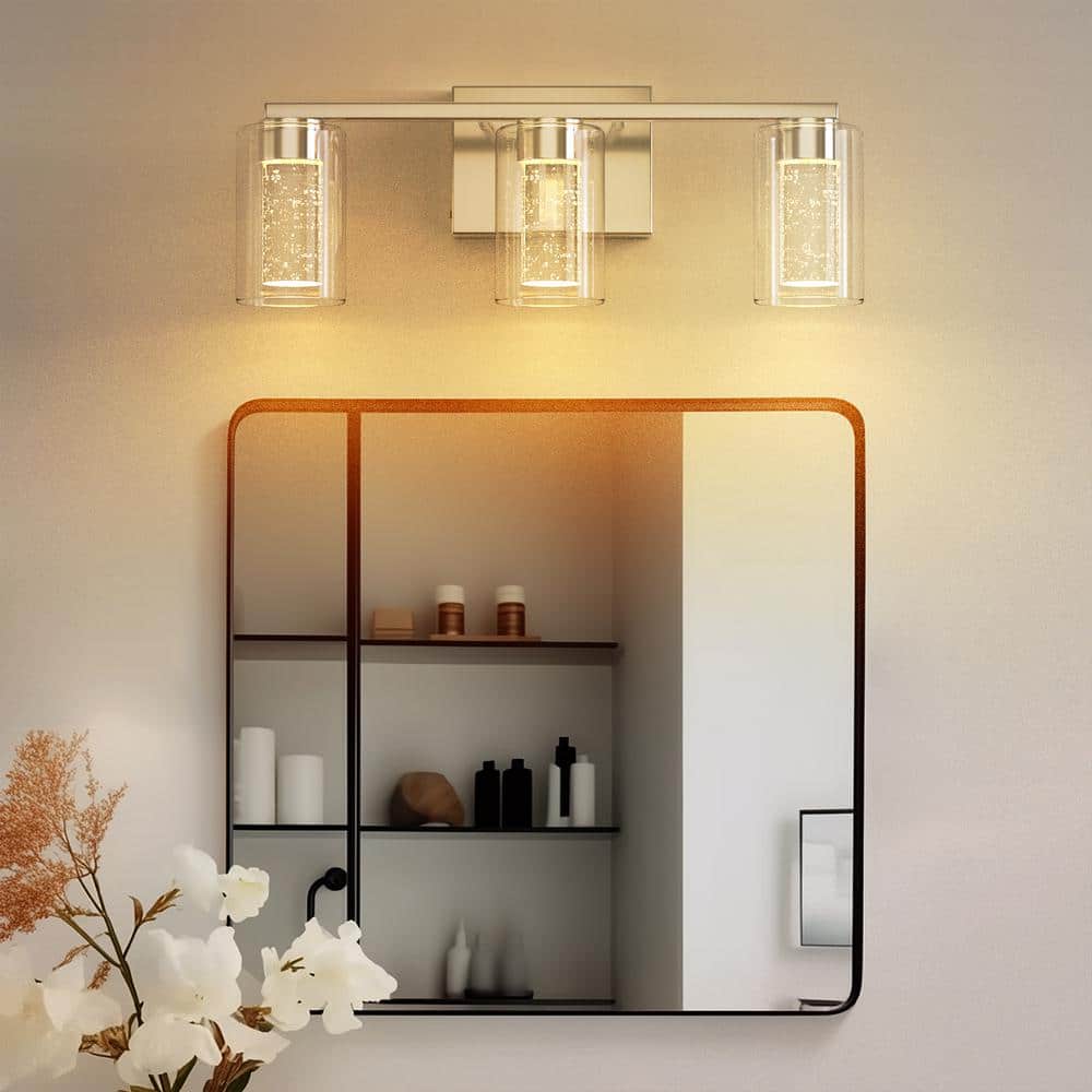 YANSUN 18 in. 9W 3-Light Brushed Nickel Integrated LED Vanity Light ...