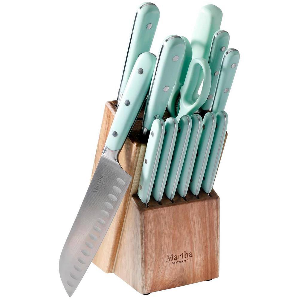 MARTHA STEWART 14 Piece Stainless Steel Ashwood Block Cutlery Set in ...
