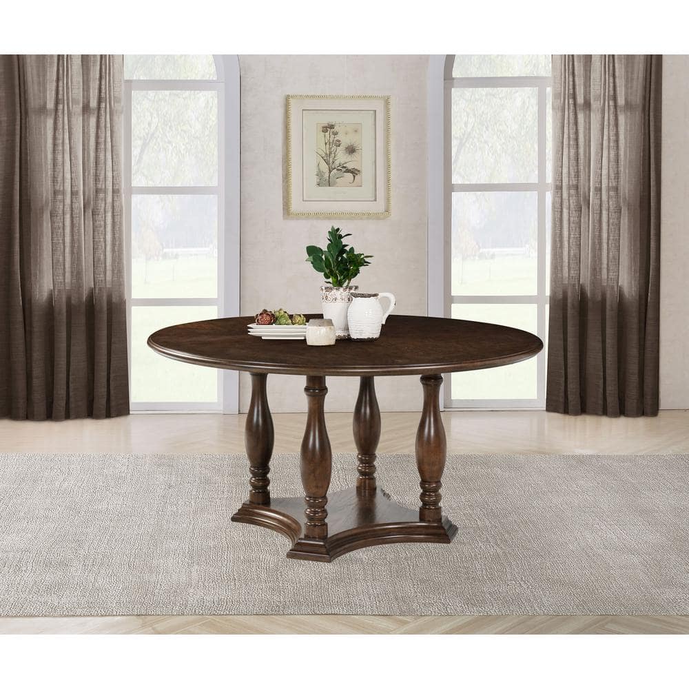 Coaster Landon Traditional Rich Brown Wood Top 60 in. Pedestal Round ...