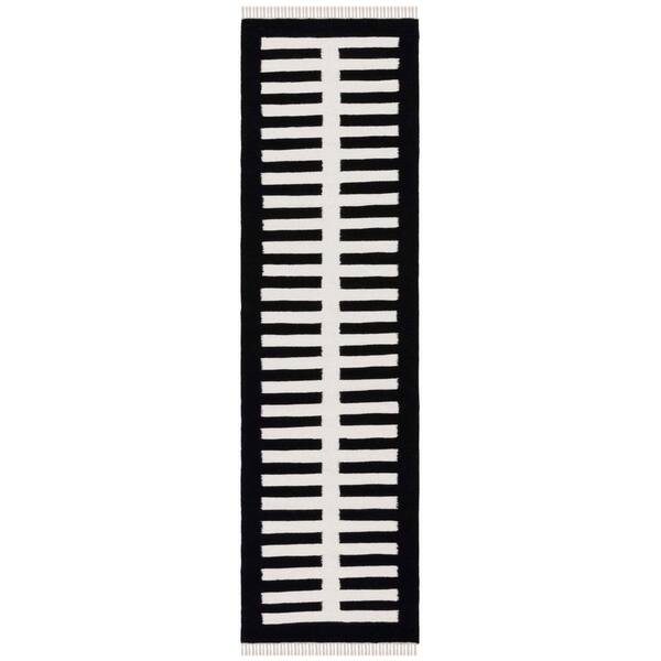 SAFAVIEH Striped Kilim Ivory Black 2 ft. X 8 ft. Border Striped Runner ...
