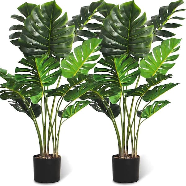 4 ft. Artificial Monstera Tree in Black Pot, 2-Pack Z0BJ92GH15 - The ...