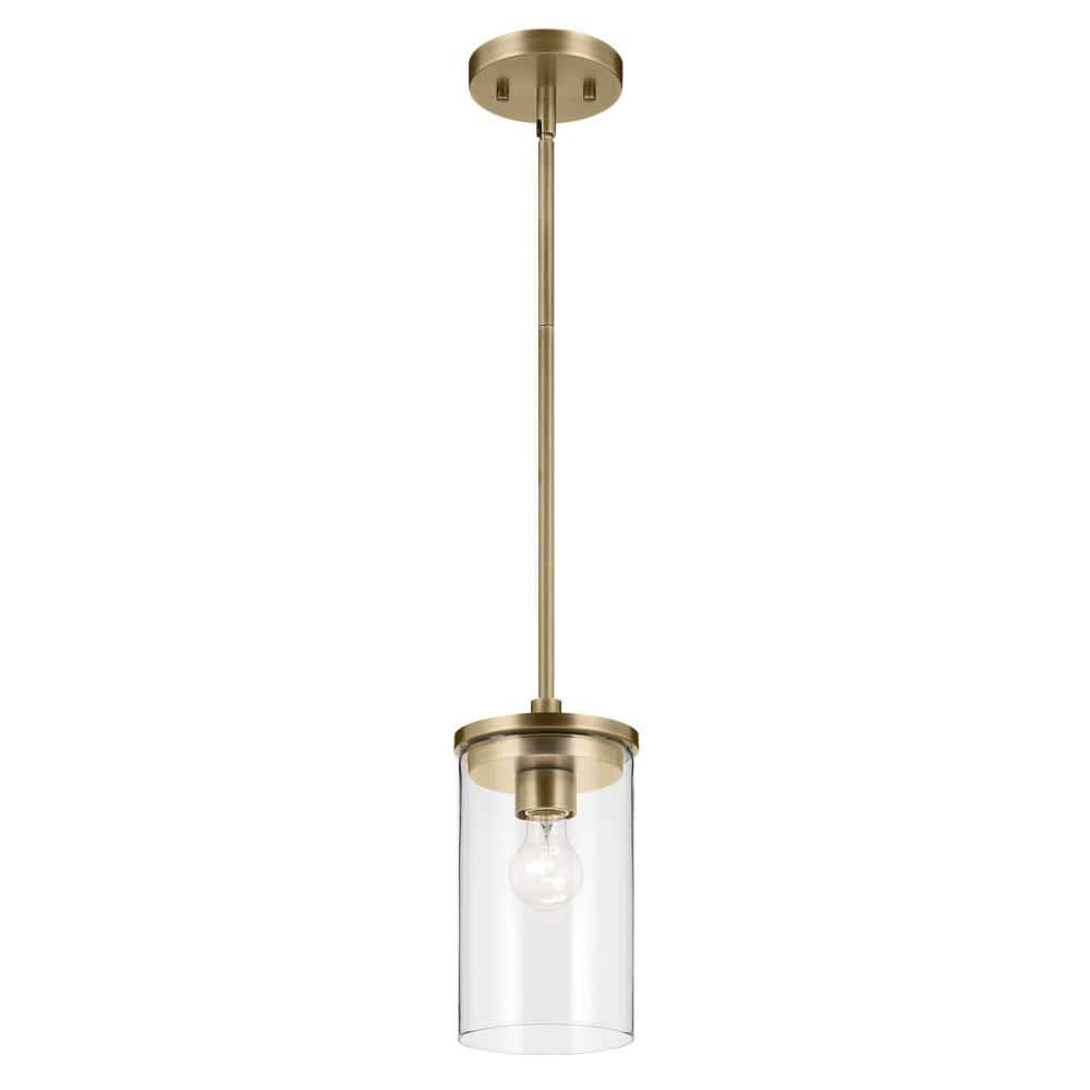 KICHLER Crosby 1-Light Natural Brass Contemporary Shaded Kitchen Mini ...