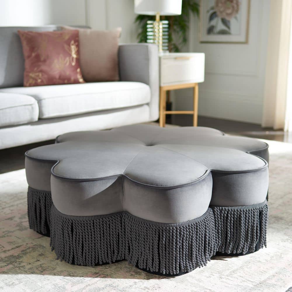 SAFAVIEH Tanith Dark Grey Velvet Flower Accent Ottoman OTT4500B - The ...