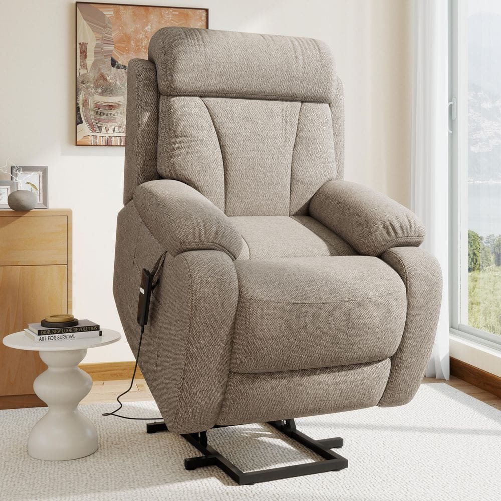 Merax Brown Snowflake Velvet Power Lift Recliner with Remote Control ...