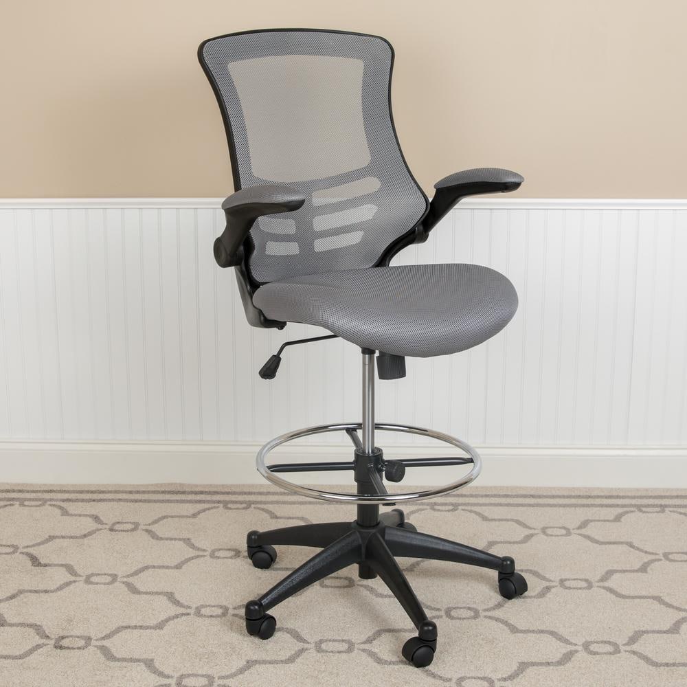 Carnegy Avenue Kelista Mesh Ergonomic Drafting Chair in Dark Gray Mesh ...