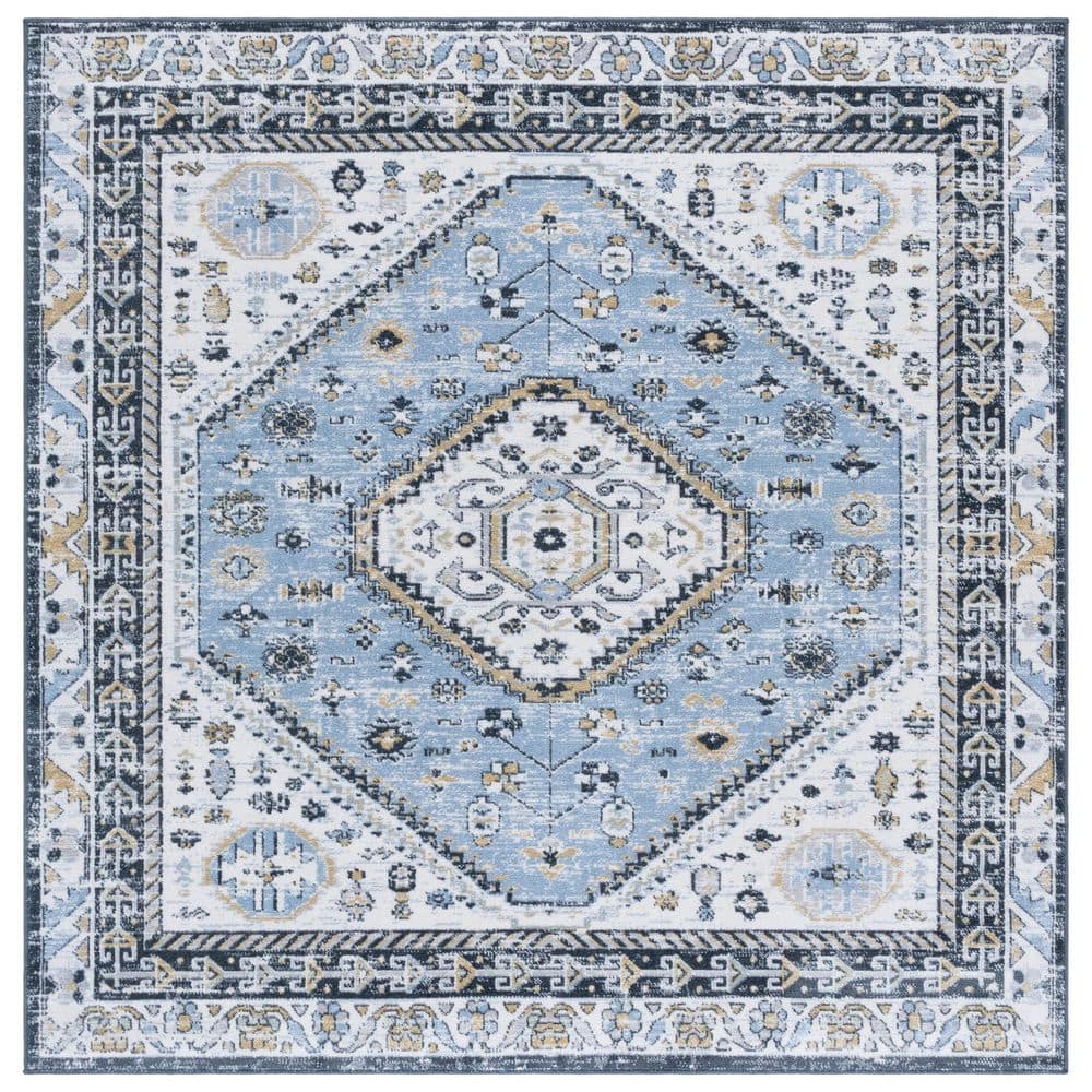 SAFAVIEH Bayside 7 ft. x 7 ft. Blue/Navy Traditional Medallion Square ...