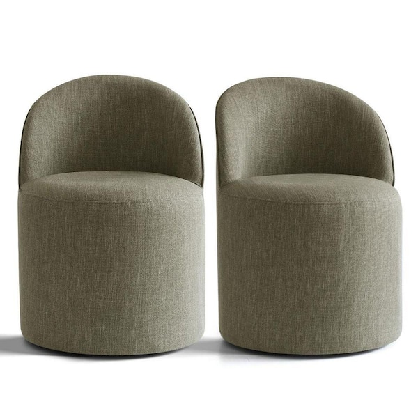 LAOTIES Green Linen Upholstered Barrel Swivel Dining Chair (Set of 2 ...