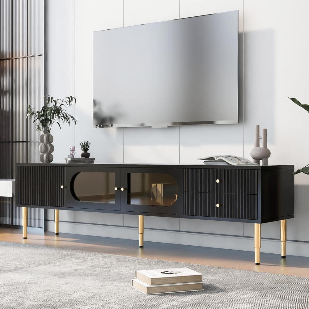 Harper & Bright Designs Black TV Stand Fits TVs up to 80 in. with TV ...