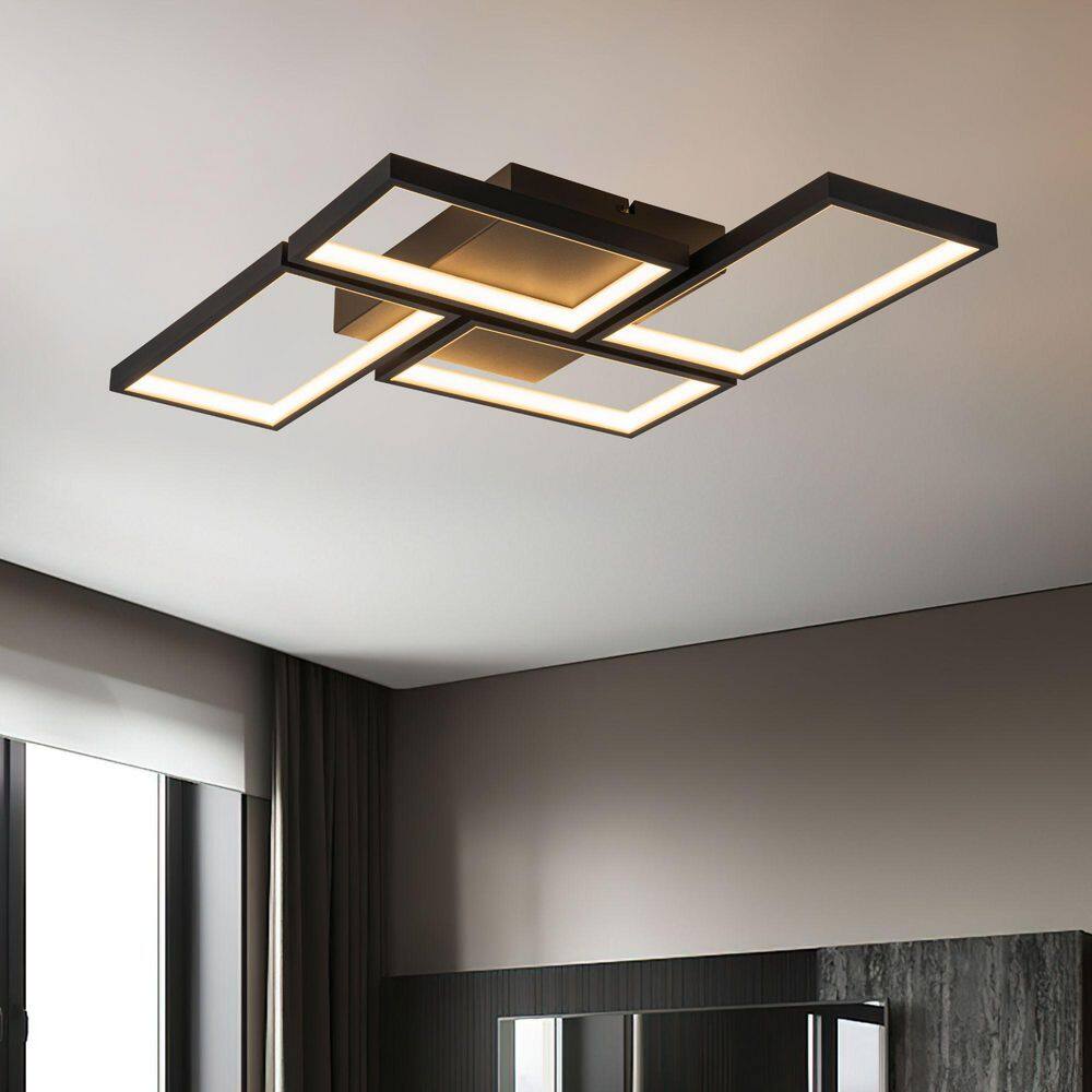 HUOKU Lumin Integrated LED 24 in.W Black Flush Mount Geometric Ceiling ...