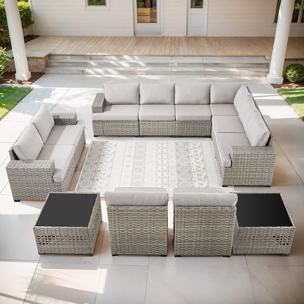 Opohoro ModNest Taupe 12-Piece Wicker Patio Conversation Set, Modular ...