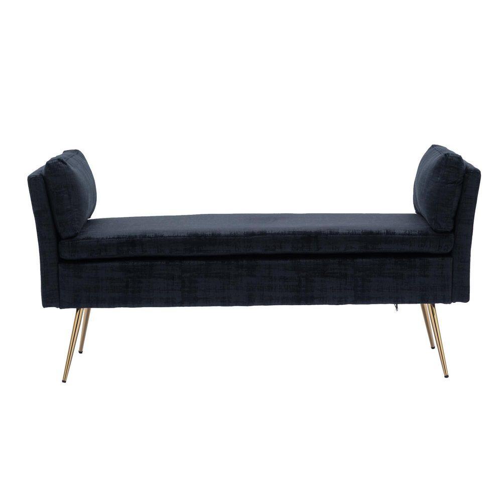 HOMEFUN Modern Black Polyester Fabric Amhers Upholstered Bench with ...