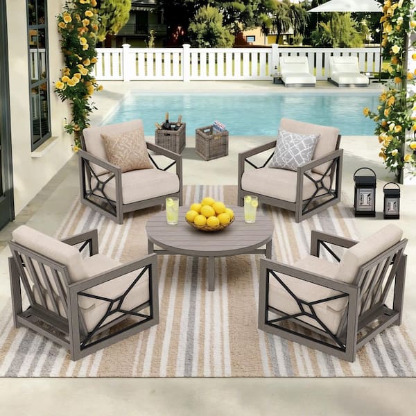 ULAX FURNITURE Marindo 5-Piece Aluminum Outdoor Conversation Set with ...