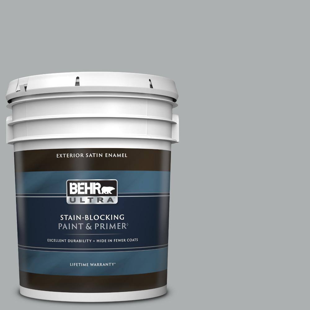 BEHR ULTRA 5 gal. #N500-3 Tin Foil Satin Enamel Exterior Paint & Primer ...