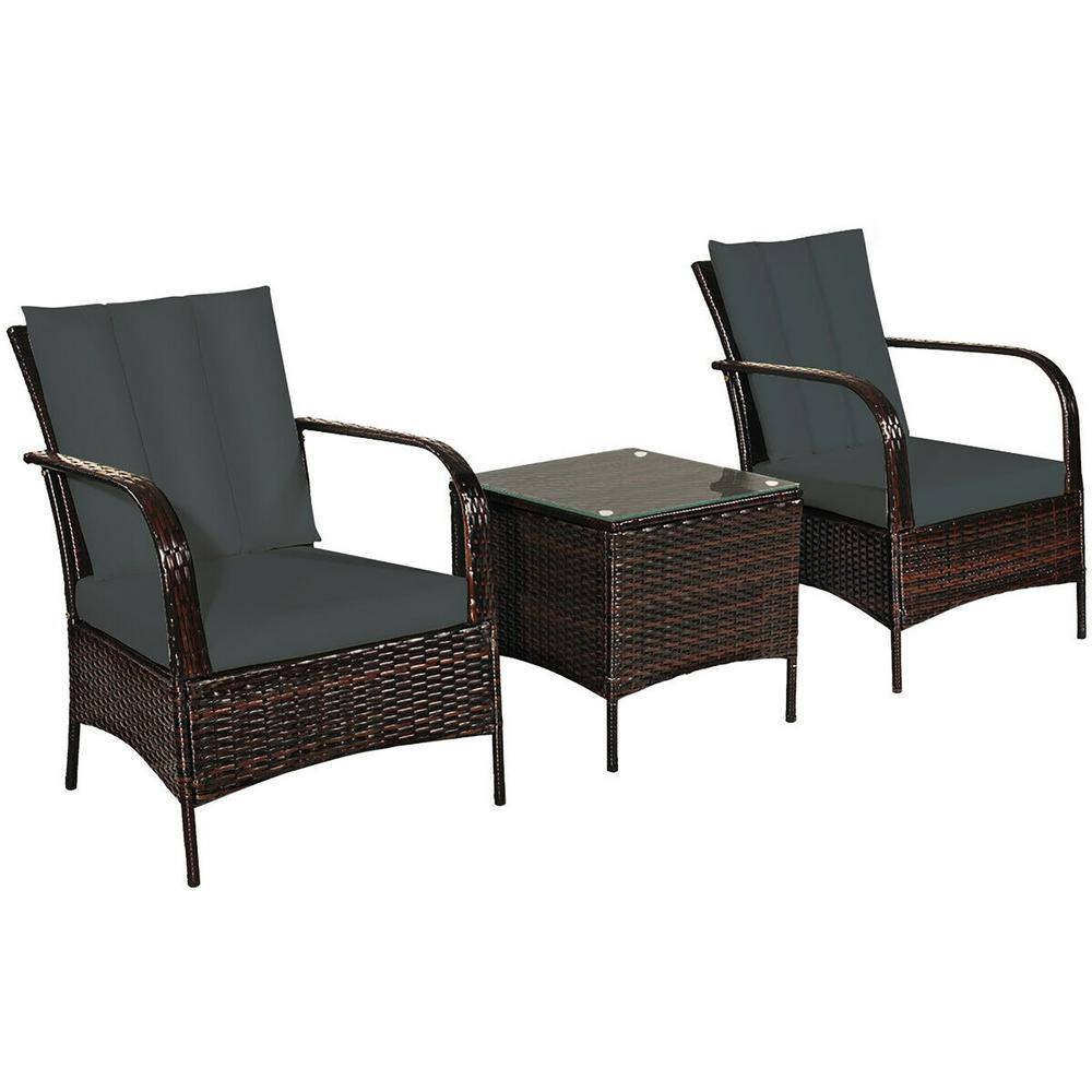 Reviews for Costway Island 3-Piece Wicker Patio Conversation Set with ...