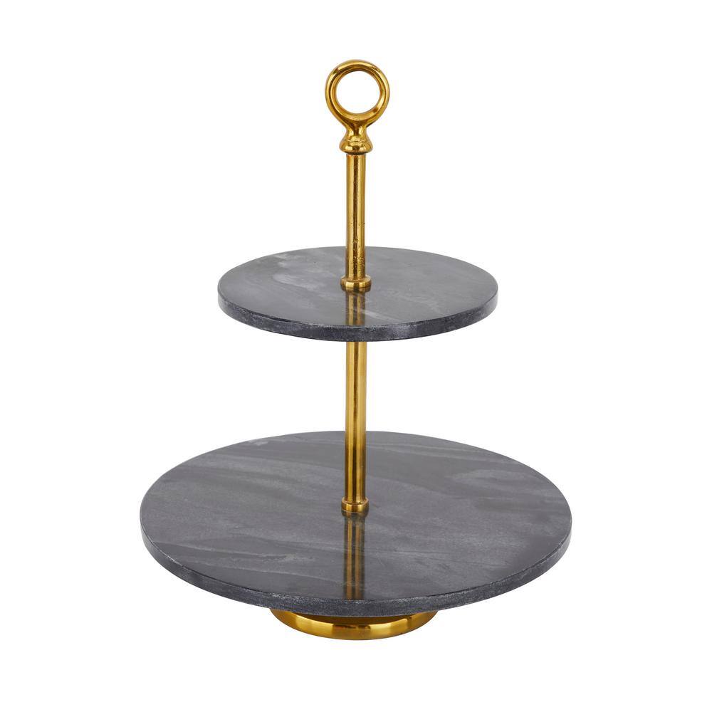 Litton Lane Black 2 Tiered Decorative Cake Stand with Gold Post 040527 ...
