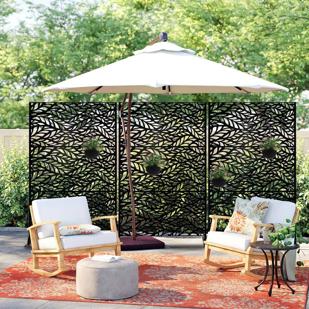 Have a question about Dovelina Laser Cut 76 in. x 47.2 in. Black Metal Outdoor Privacy Screen ...