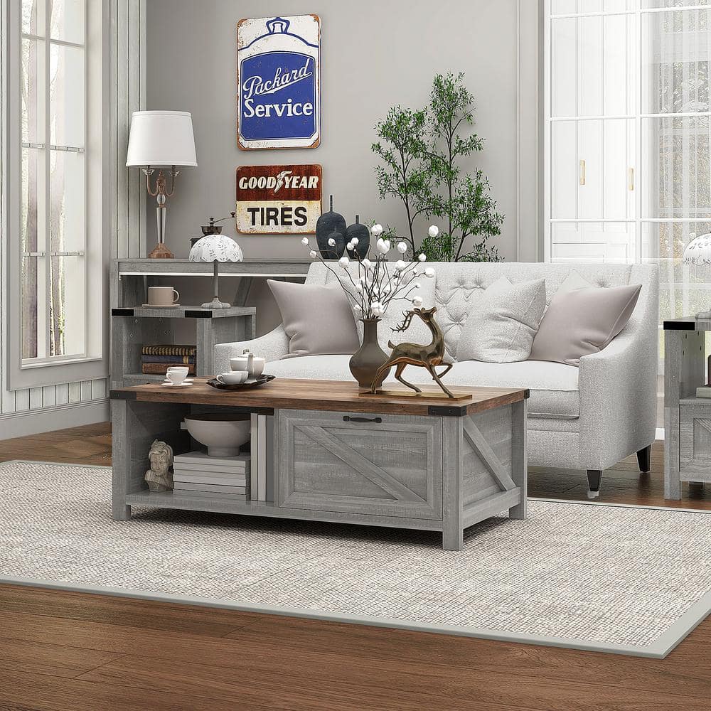 Distressed gray coffee table store