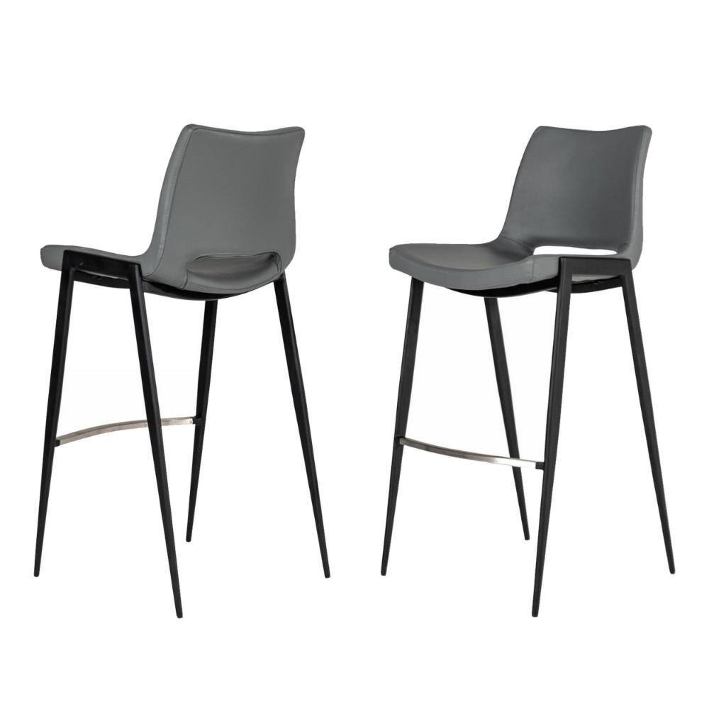 Benjara 30 in. Gray and Black Low Back Metal Frame Bar Stool with ...