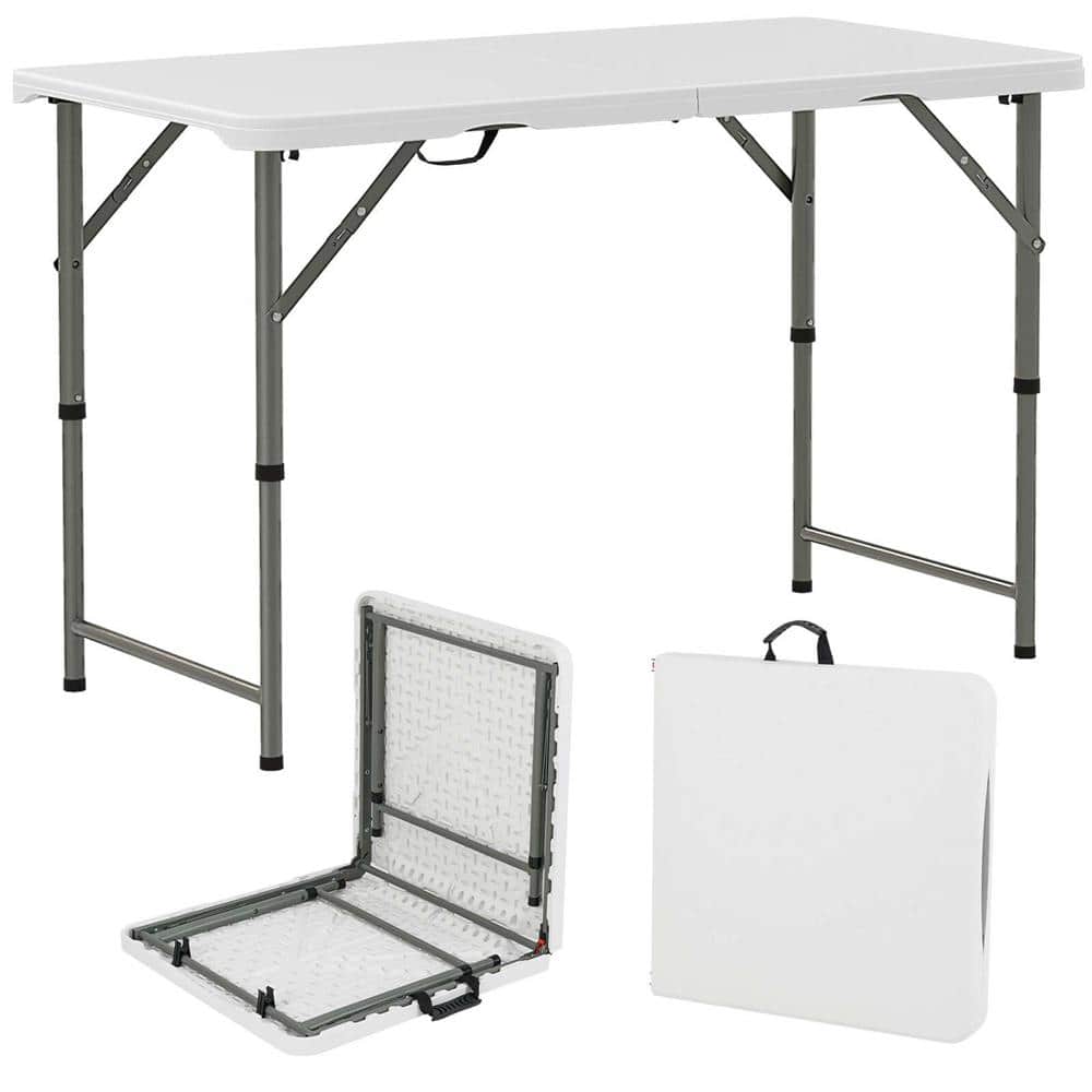 Costway 4 ft. Portable Camping Table with HDPE Tabletop and Metal Legs ...