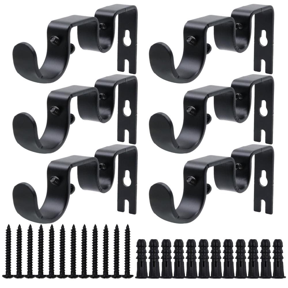 UUDULY Black Metal Double Curtain Rod Brackets Set of 6 Wall-Mounted ...