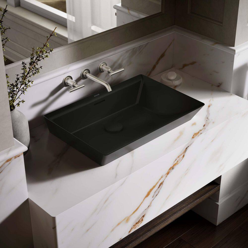 KOHLER Brazn 23 in. x 16 in. Vessel Bathroom Sink in Black Vitreous ...