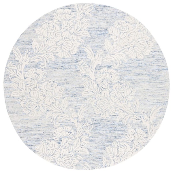 SAFAVIEH Jardin 6 ft. x 6 ft. Blue/Ivory Oversized Floral Round Area ...