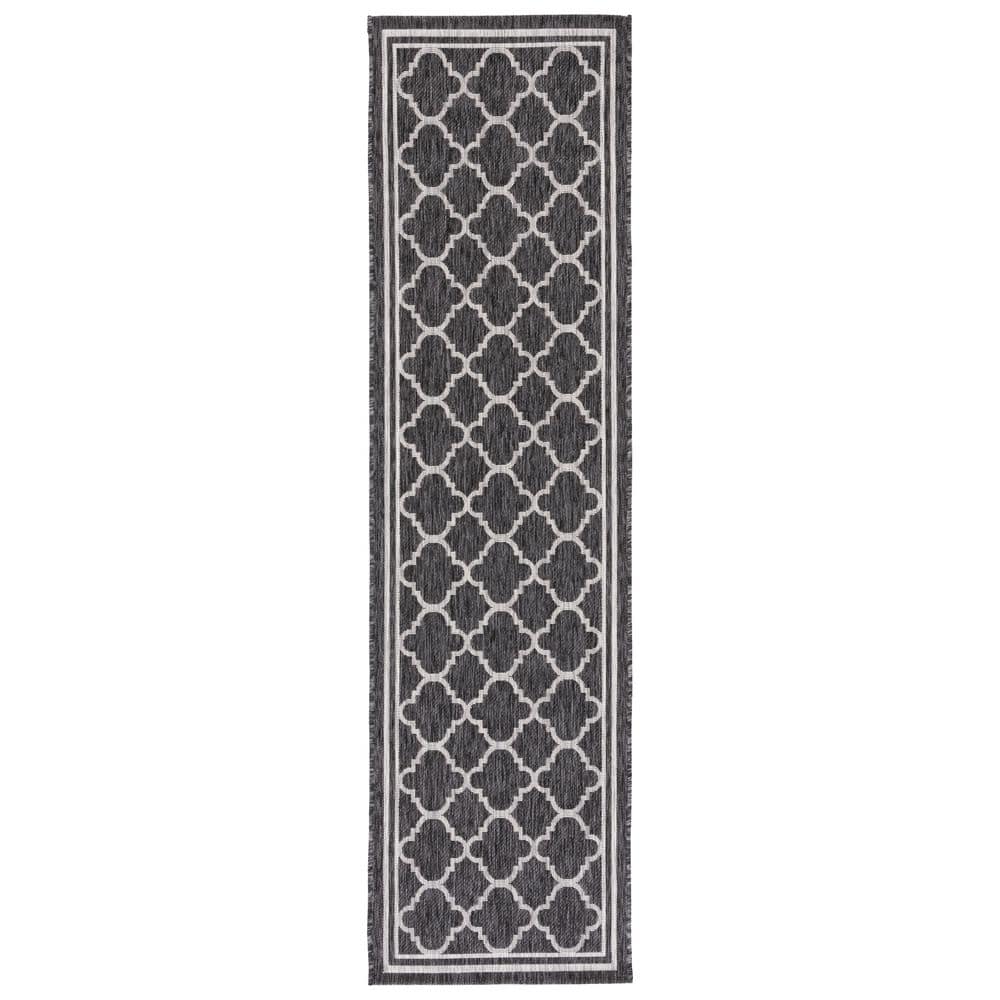 SAFAVIEH Courtyard Black Charcoal 2 ft. x 8 ft. Border Quatrefoil ...