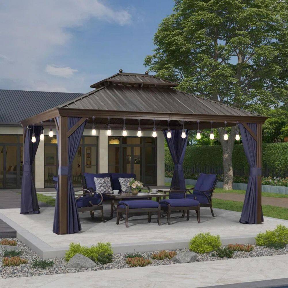 PURPLE LEAF 12ft. x 14 ft. Bronze Patio Outdoor Gazebo for Backyard ...