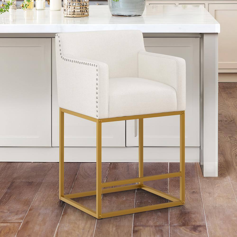 LUE BONA Luna 26 in. Beige Fabric Upholstered Counter Height Bar Stool ...