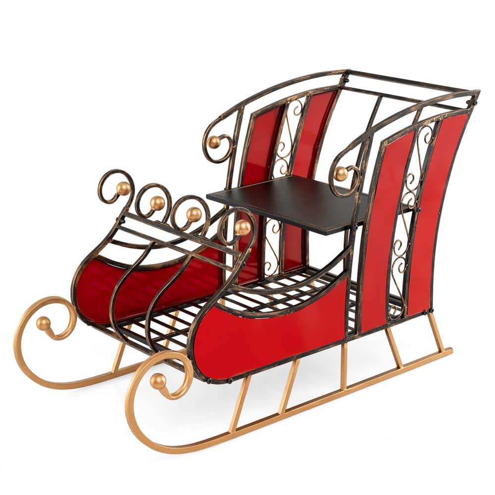 Costway Red, Black and Gold Metal 23 in. Christmas Santa Sleigh with 2 ...