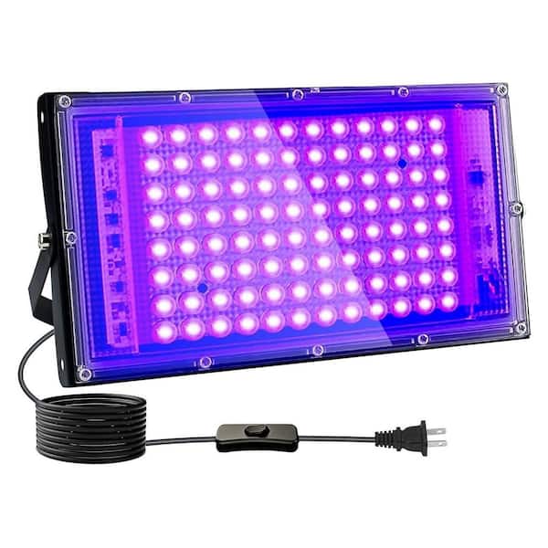 BeamBox 100W Black Plug-In Integrated LED Landscape Flood Light, Blacklight UV for Glow Party ...