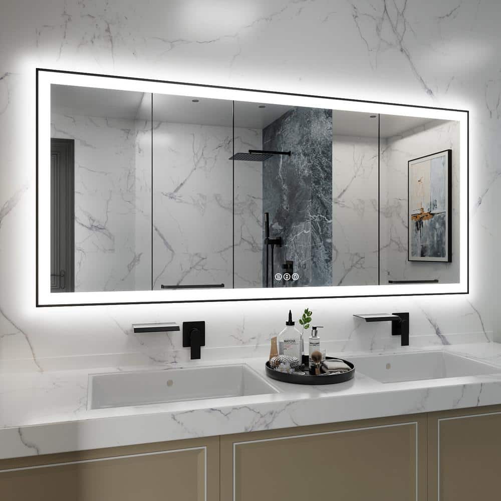 MYCASS 72 in. W x 32 in. H Wall Anti-Fog Dimmable Backlit Dual LED ...
