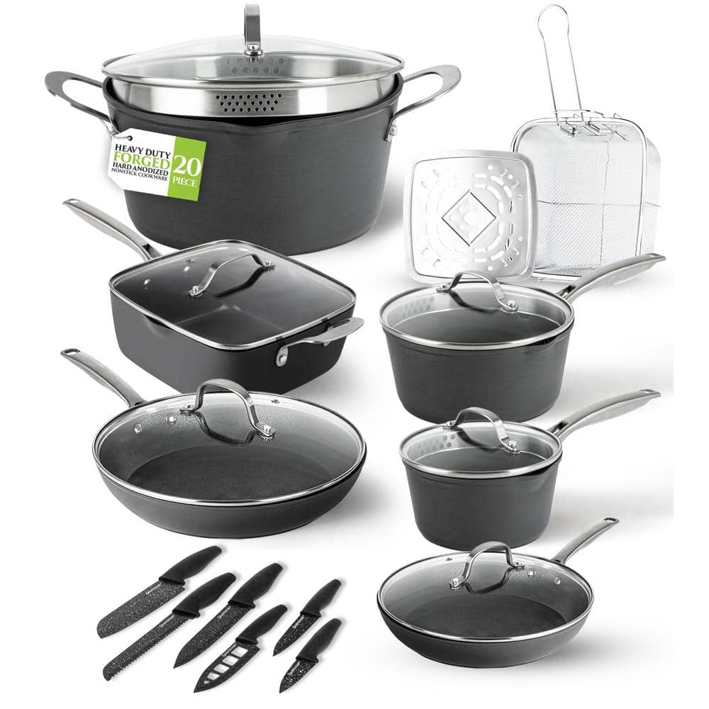 GRANITESTONE Armor Max 20-Piece Aluminum Hard Anodized Heavy-Duty 4 ...