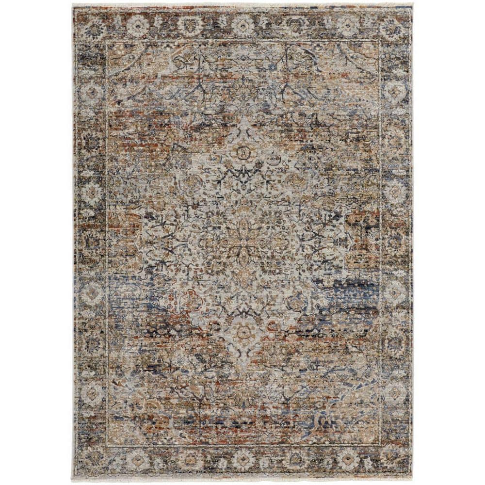 HomeRoots 8 ft. x 10 ft. Tan and Blue Floral Area Rug 2000513967 - The ...