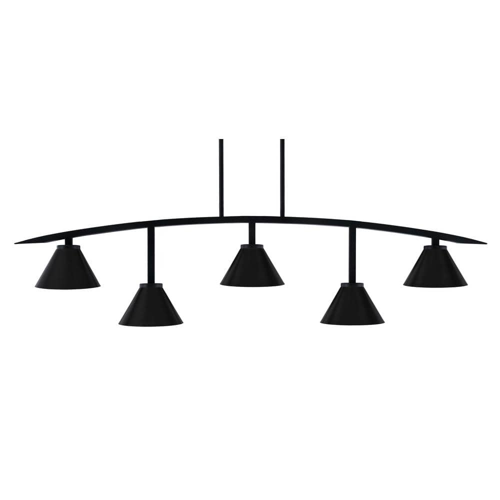 Siena 5-Light Matte Black Billiard-Light with Matte Black Metal Shades ...