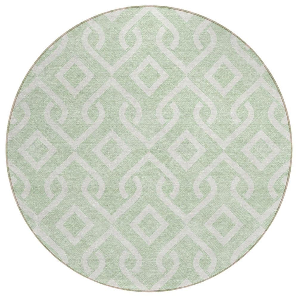 HomeRoots Mint Green, Ivory 8 ft. Round Woven Geometric Polyester Round ...