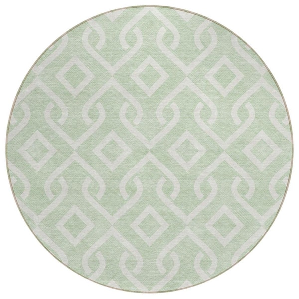 HomeRoots Mint Green, Ivory 8 ft. Round Woven Geometric Polyester Round ...