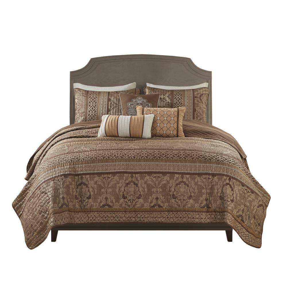 Madison Park Venetian 6-Piece Brown/Gold Microfiber King/Cal King Quilt ...