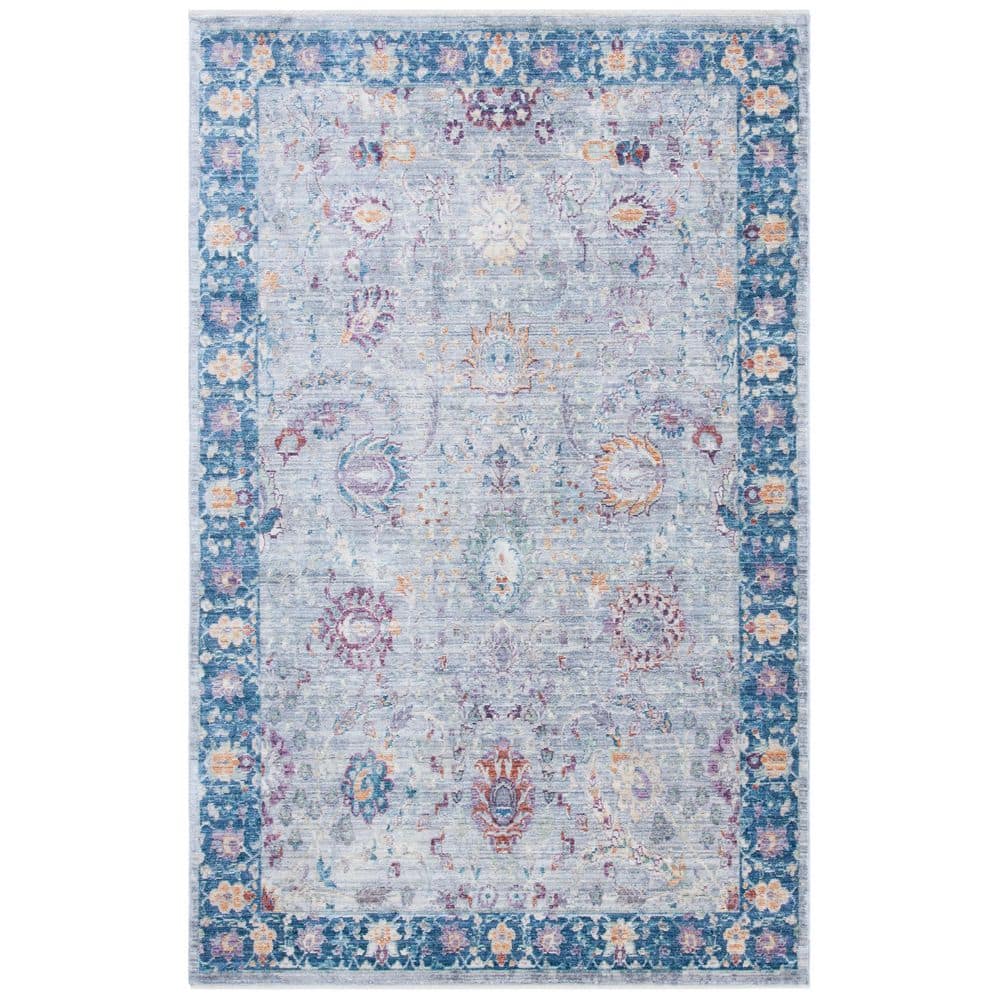 SAFAVIEH Illusion 4 ft. x 6 ft. Light Gray/Purple Floral Border Area ...