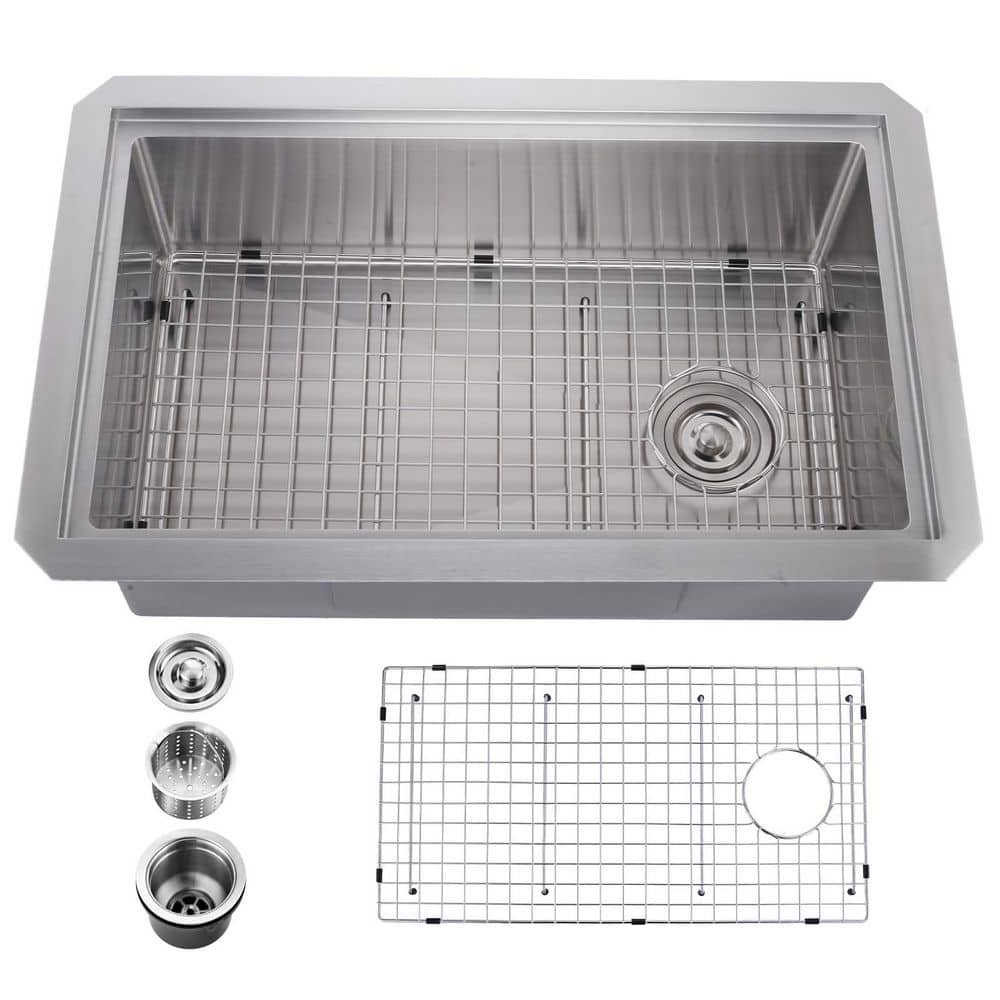 ALEASHA 30 x 19 in. Undermount Single Bowl Nickel Stainless Steel ...